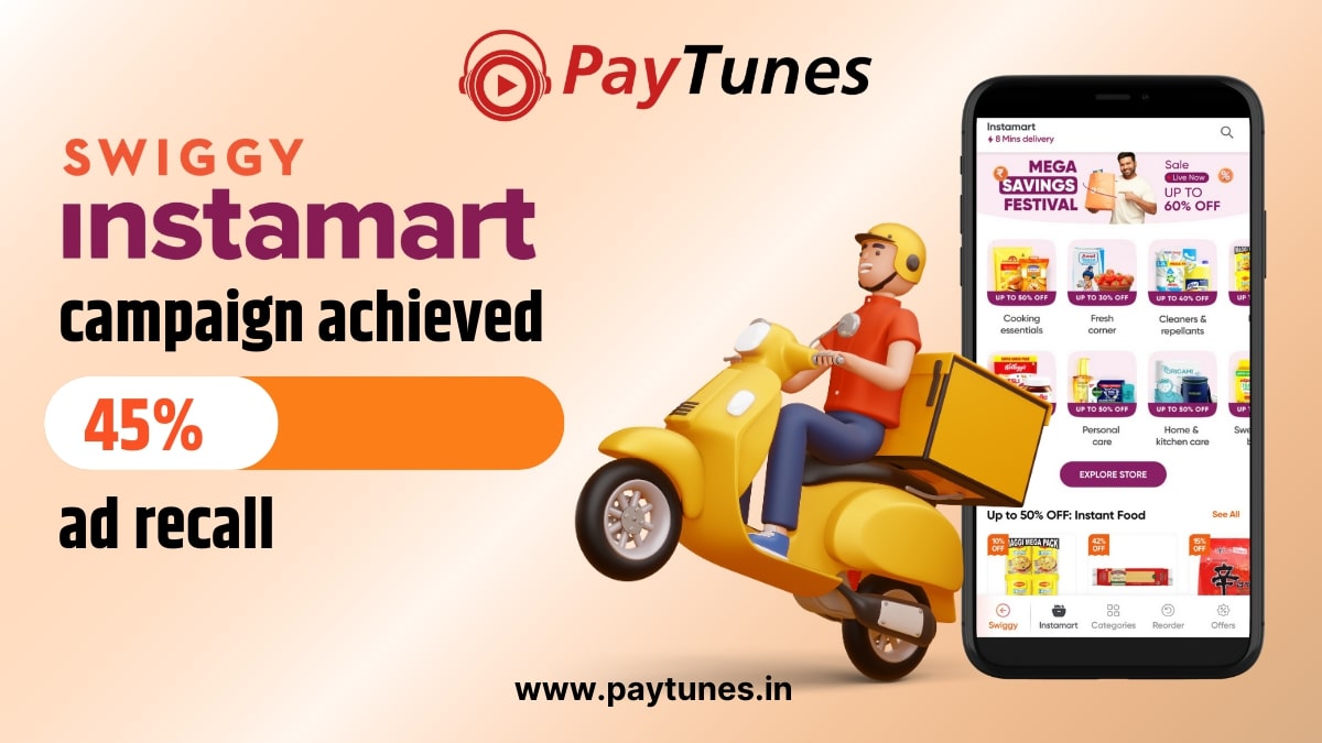 Swiggy Instamart campaign achieved 45% ad recall - Blog - Paytunes Swiggy Instamart campaign achieved 45% ad recall - Blog - Paytunes